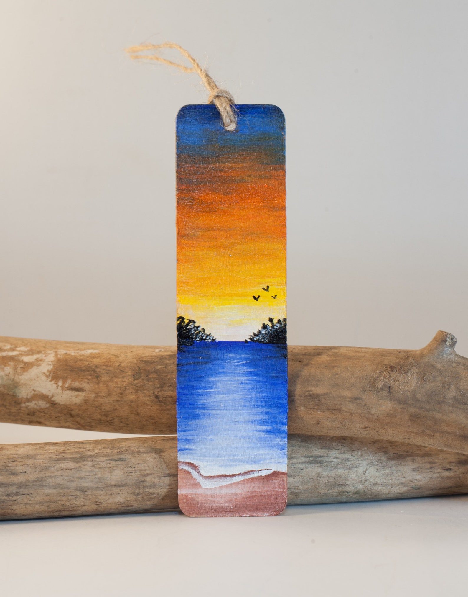 Sunset Painting on Bookmark Lake Landscape on Bookmark Hand - Etsy