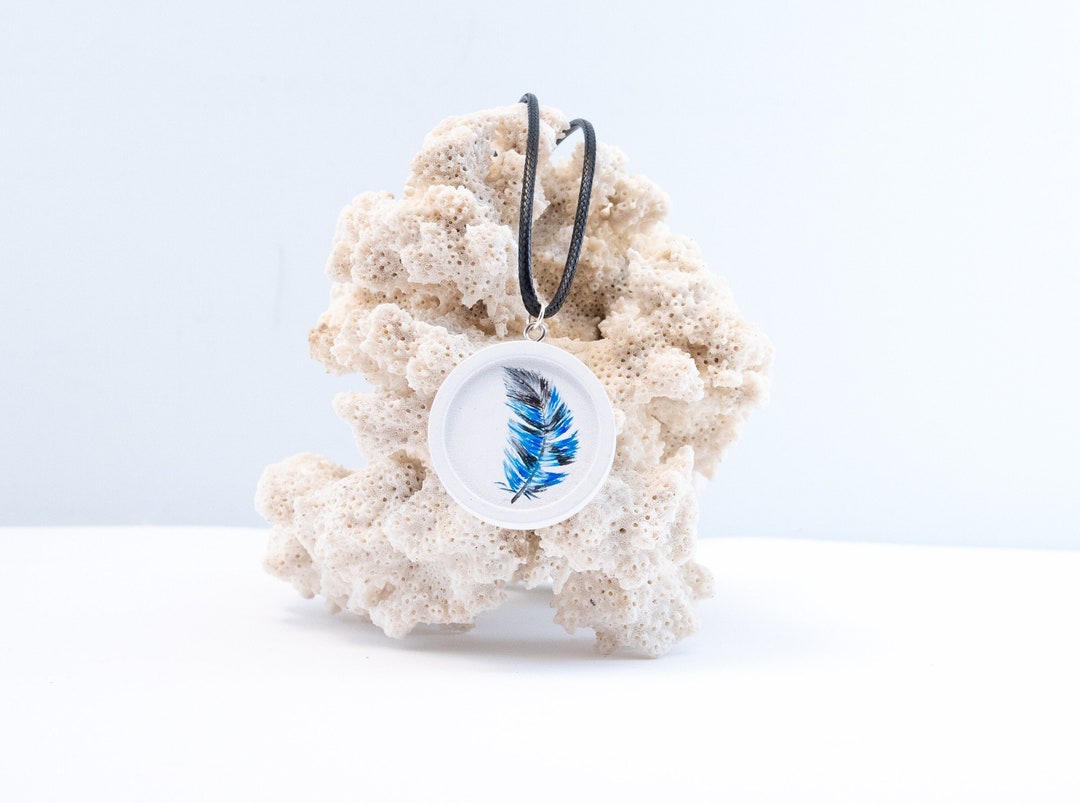 Blue Jay Feather Necklace: Hand-painted Bird Plume Medallion - Etsy