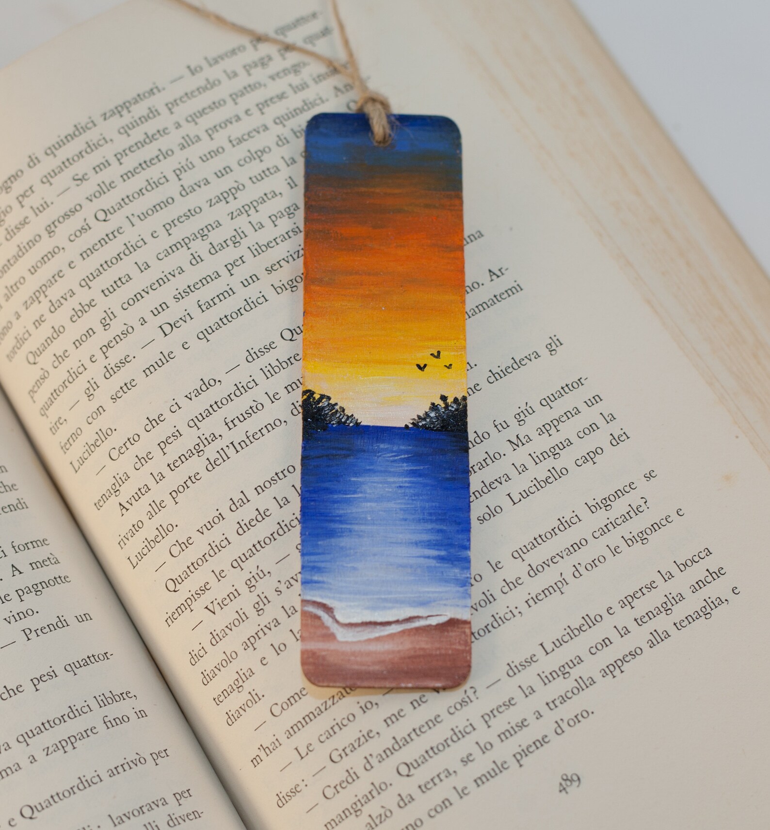 Sunset Painting on Bookmark Lake Landscape on Bookmark Hand - Etsy