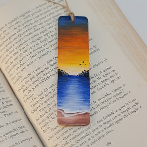 Sunset Painting on Bookmark Lake Landscape on Bookmark Hand - Etsy