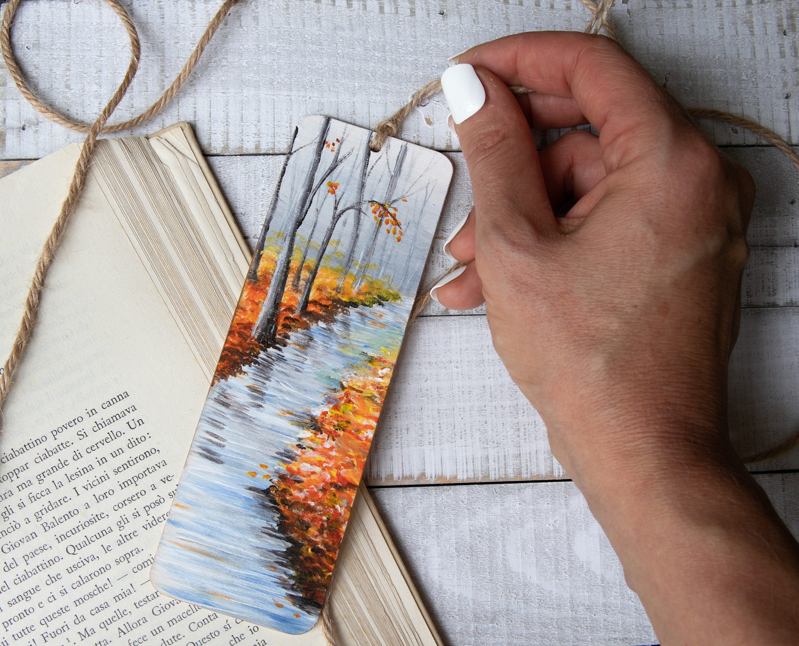 Fall Landscape Wooden Bookmark Hand Painted Bookmark Autumn | Etsy