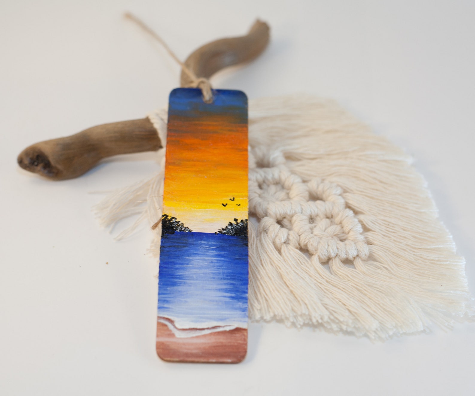 Sunset Painting on Bookmark Lake Landscape on Bookmark Hand - Etsy