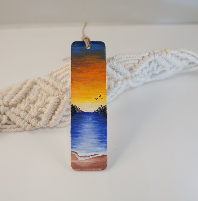 Sunset Painting on Bookmark Lake Landscape on Bookmark Hand - Etsy