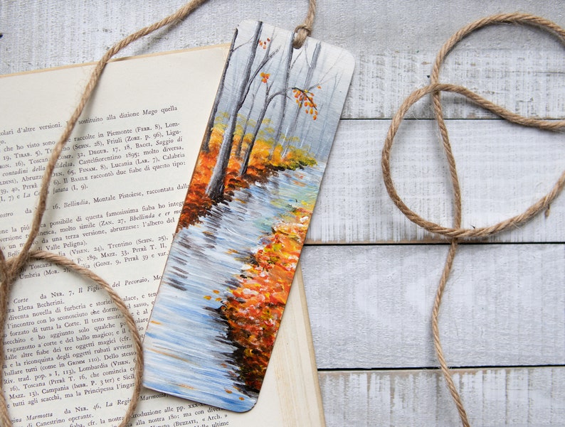 Fall Landscape Wooden Bookmark Hand Painted Bookmark Autumn | Etsy