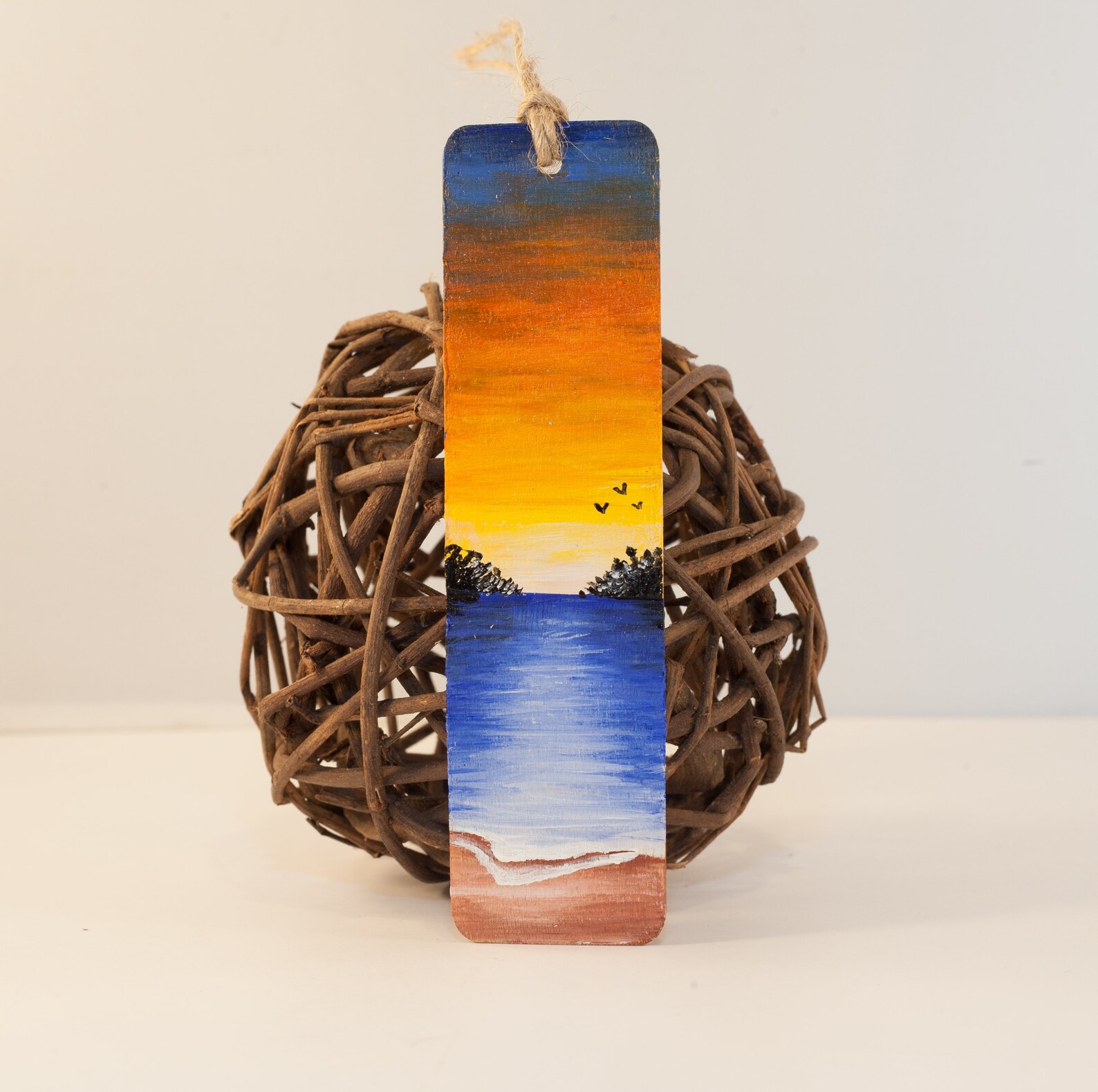 Sunset Painting on Bookmark Lake Landscape on Bookmark Hand - Etsy