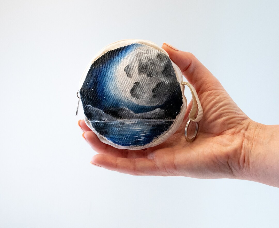 Moon Coin Pouch Hand Painted, Full Moon Purse, Night Sky Mini Bag ...