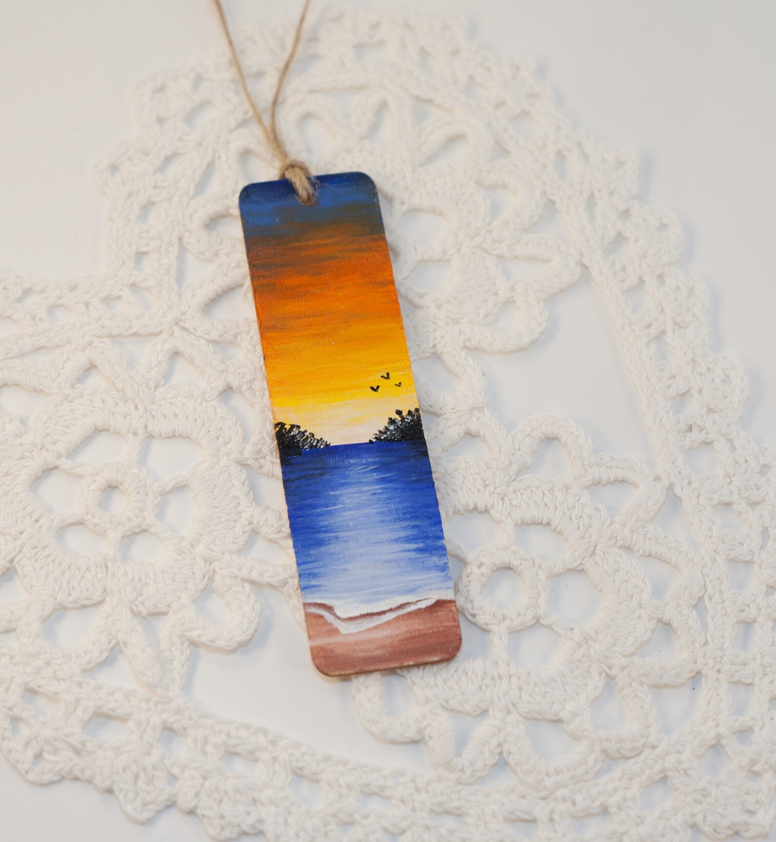 Sunset Painting on Bookmark Lake Landscape on Bookmark Hand - Etsy