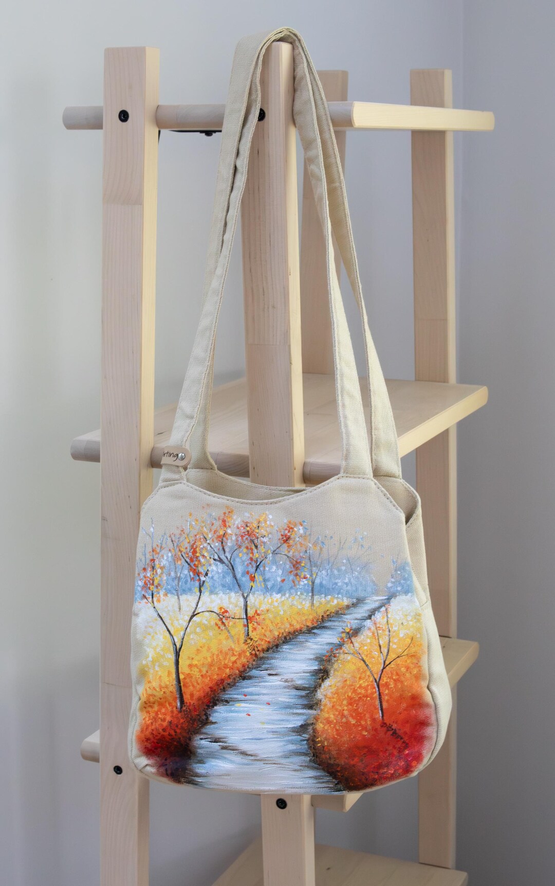 Shoulder Purse Hand Painted Fall Landscape, Orange Leaves Landscape on ...