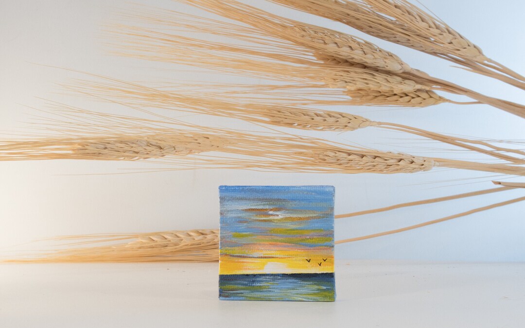 Magnet Painted With Abstract Ocean Sunset, Small Magnetic Canvas ...