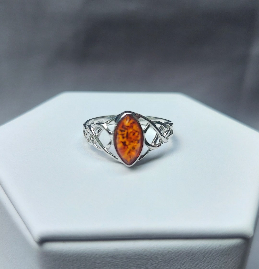 Marquise Cut Baltic Cognac Amber Ring in a Nickel-free .925 Sterling ...