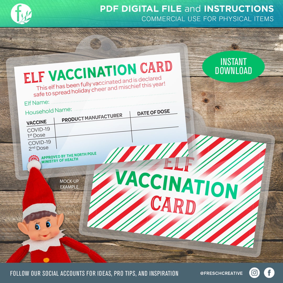 Printable Elf Vaccination Card Digital DIY Instant Download ...