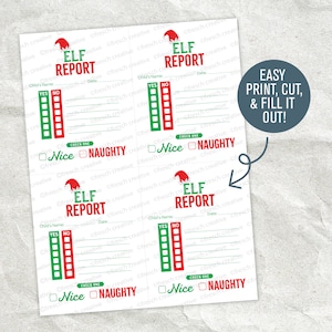 Elf Naughty or Nice Report Card PDF, Digital Instant Download ...