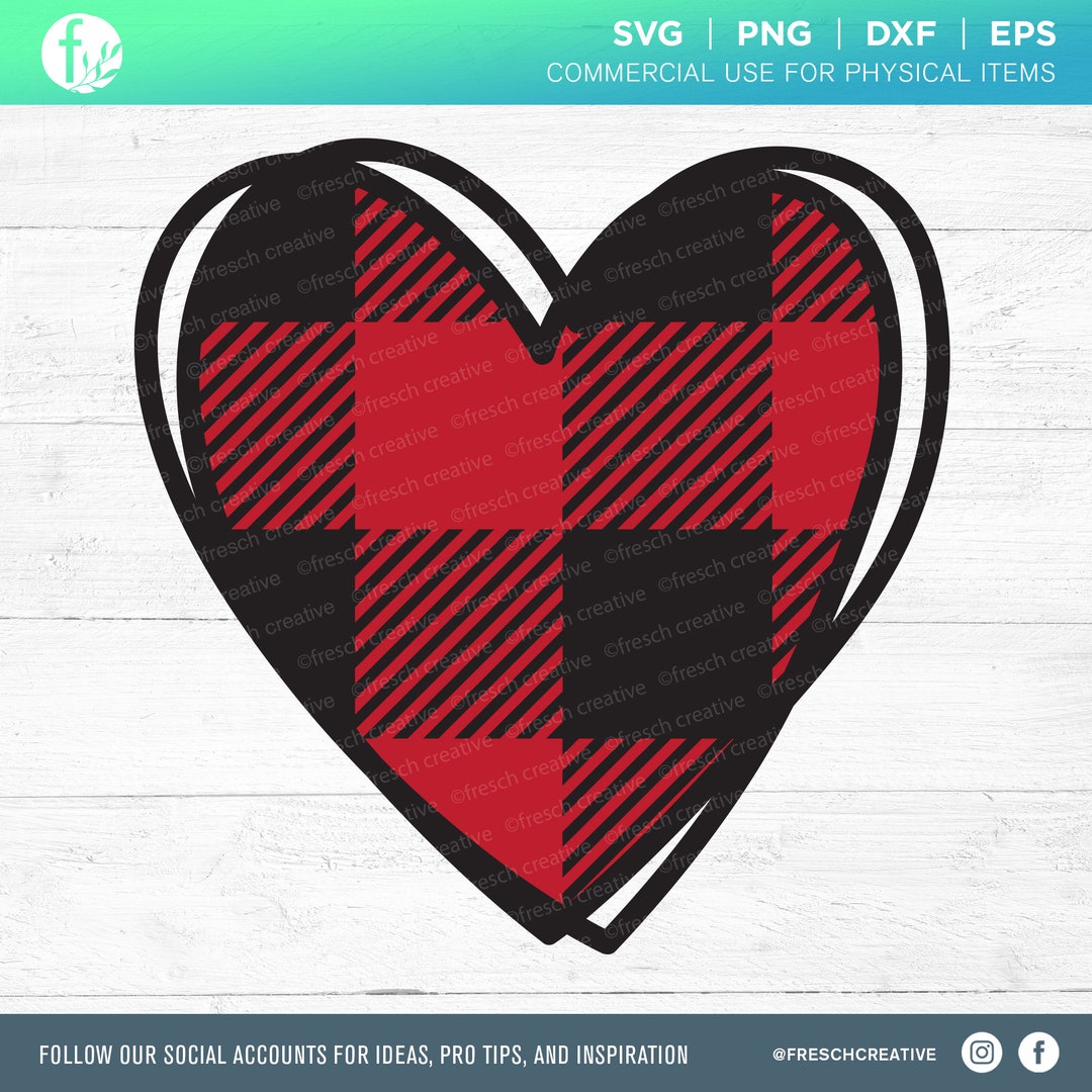 Valentine Buffalo Plaid Heart SVG Cut File, Hand Drawn Heart Png ...