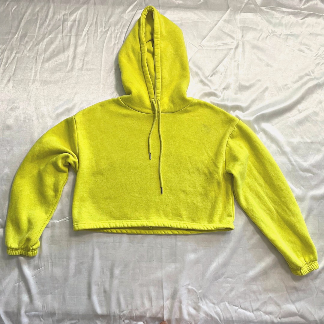 Neon Yellow Long Sleeve Crop Hoodie, Rave Wear Clothes, Fall Sweatshirt ...