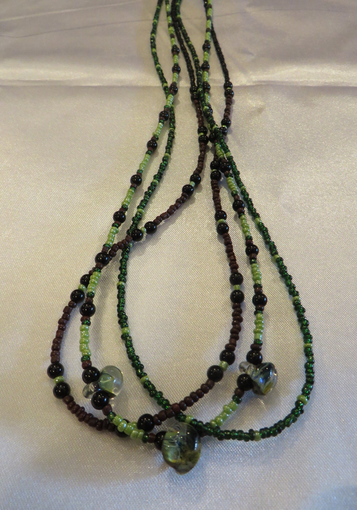 Green Glass Accent Beads Neckless With Green Brown and Black - Etsy