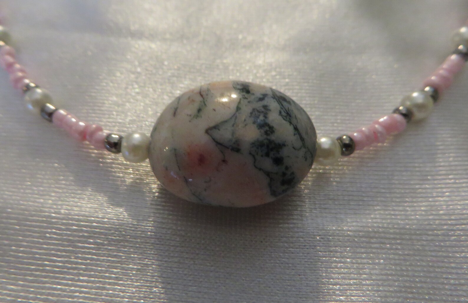 Pink and Gray Rock With Pink Metallic and White Seed Beads - Etsy