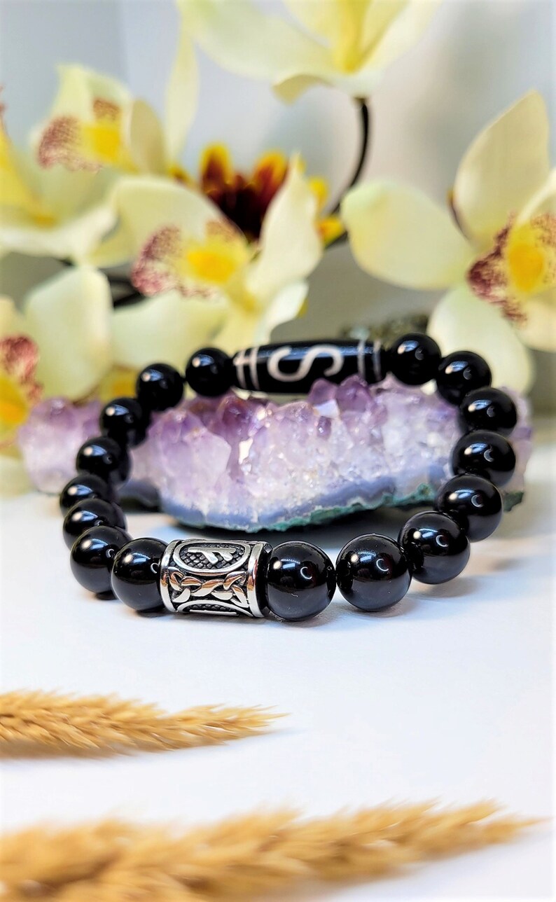 Tibetan Dzi S Money Hook Feng Shui Bracelet Black Onyx & Rune - Etsy