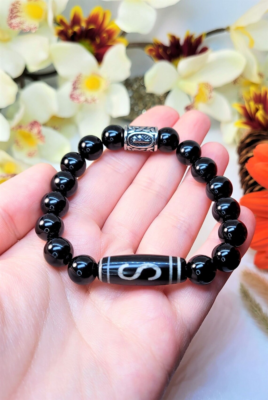 Tibetan Dzi S Money Hook Feng Shui Bracelet Black Onyx & Rune - Etsy