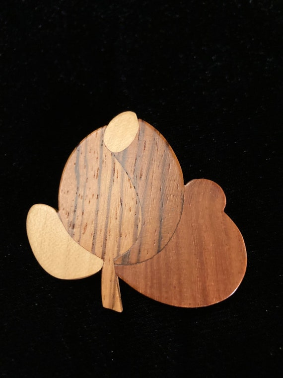Wood Inlay Pin Floral Design - Gem