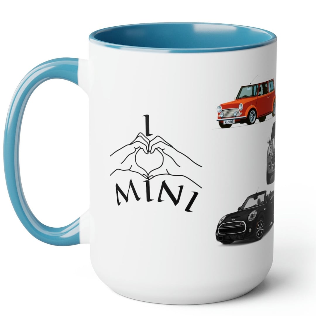 Two-tone Coffee Mugs, 15oz - Mini Cooper Tribute Print on the Outside ...