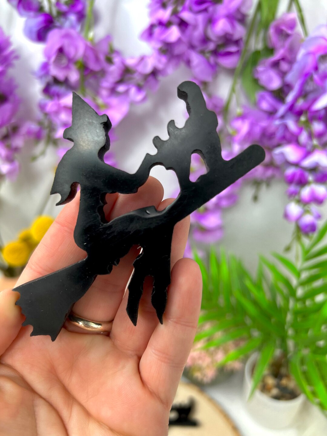 Obsidian Witch on Broom Carving | Obsidian Carving | Crystal Carving ...