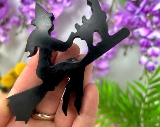 Obsidian Witch on Broom Carving | Obsidian Carving | Crystal Carving ...