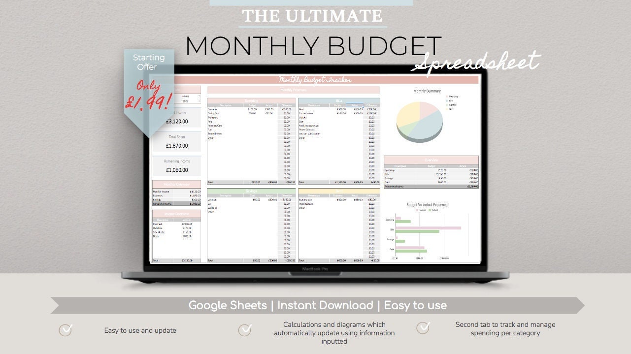 The ULTIMATE Monthly Budget Planner, Monthly Budget Spreadsheet, Google ...