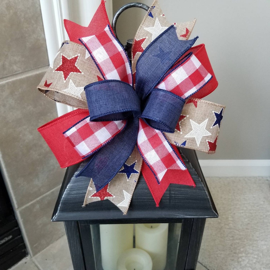 Patriotic Bow, Wreath Bow, 4th of July Bow, Red White Blue Bow, Lantern ...