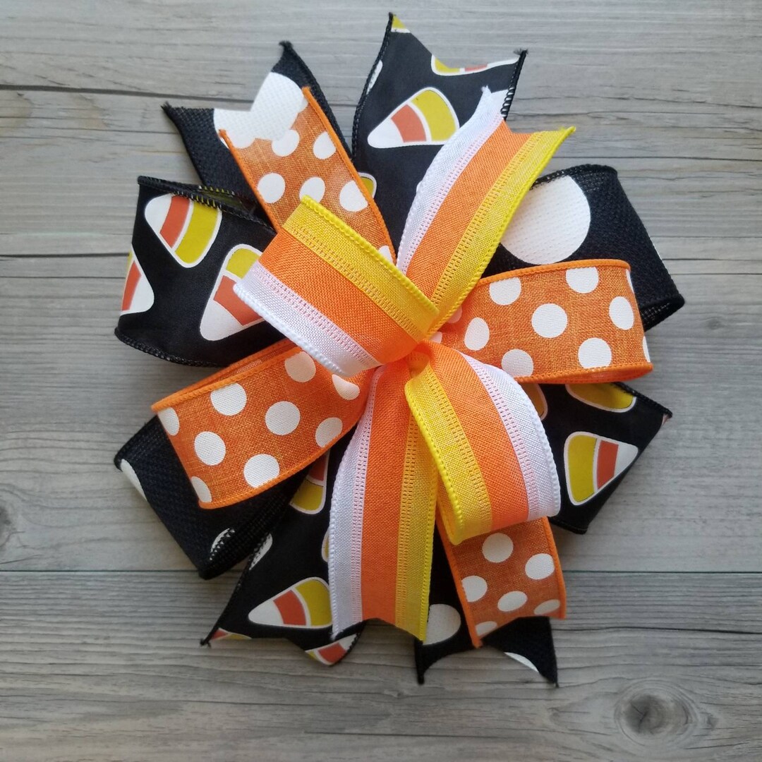 Halloween Bow, Candy Corn Bow, Halloween Wreath Bow, Orange and Black ...