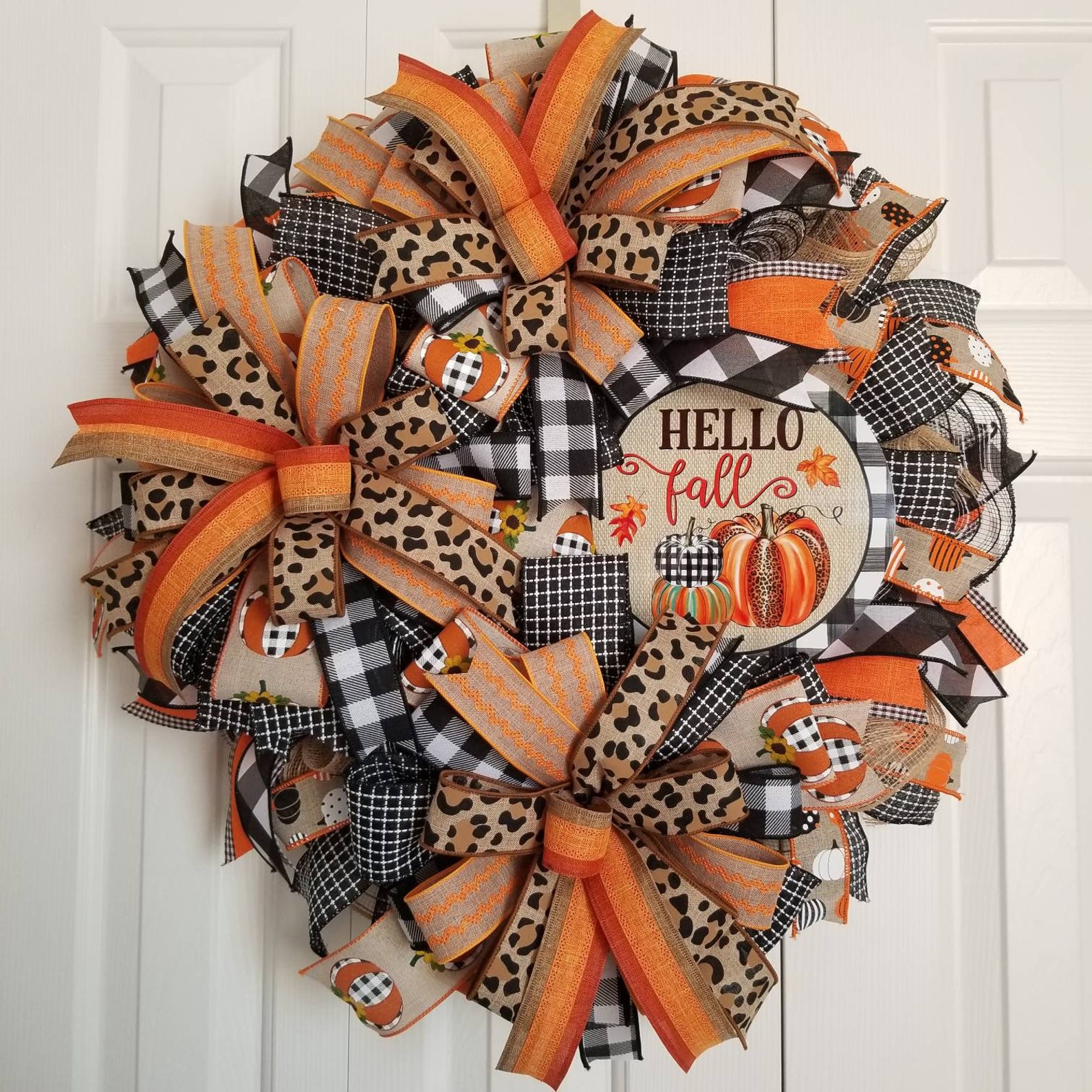 Fall Leopard Wreath, Pumpkin Wreath, Deco Mesh Wreath, Autumn Harvest ...