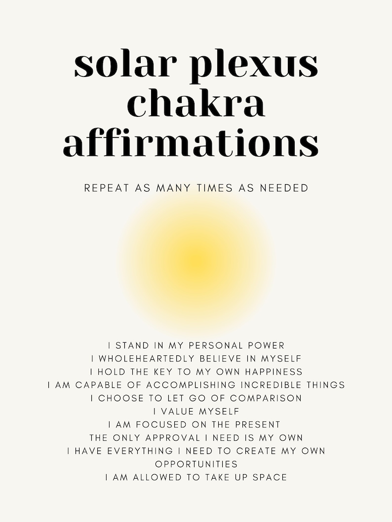 Solar Plexus Chakra Affirmations - Digital Download, Chakra Healing ...