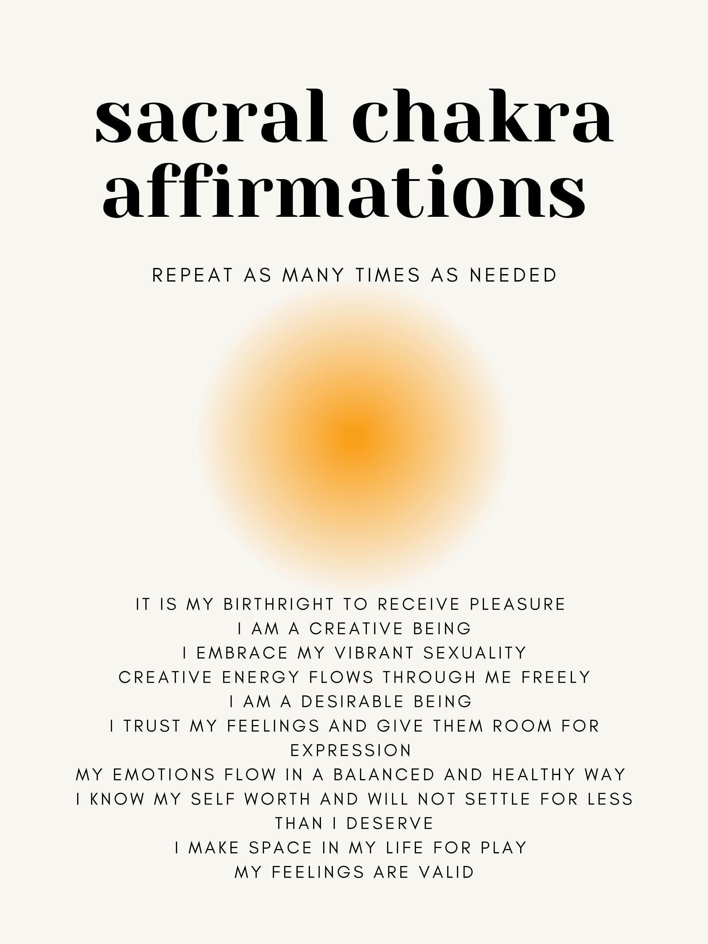 Sacral Chakra Affirmations - Digital Download, Chakra Guide, Chakra ...