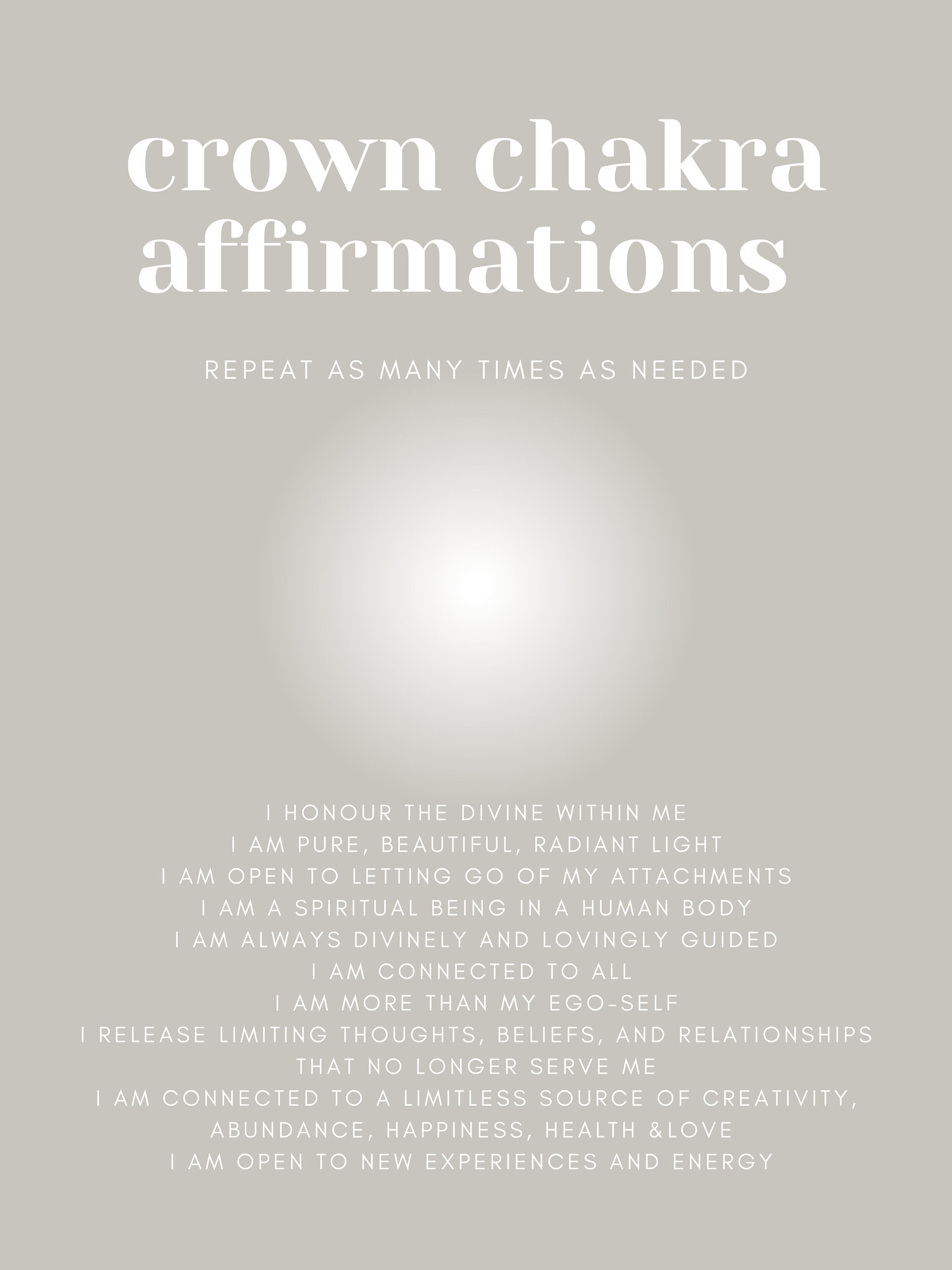 Crown Chakra Affirmations - Digital Download, Chakra Guide, Chakra ...