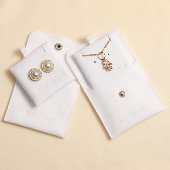 50 Pieces White Bag With Buttons Microfiber Bag Necklace - Etsy