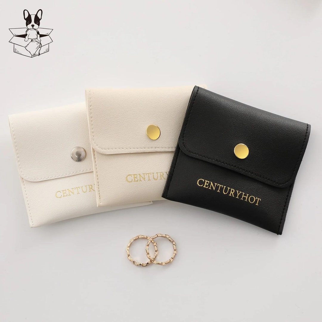 50 White Bag Snap Pocket Faux Leather Bag Jewelry Pouch, Snap Pocket ...