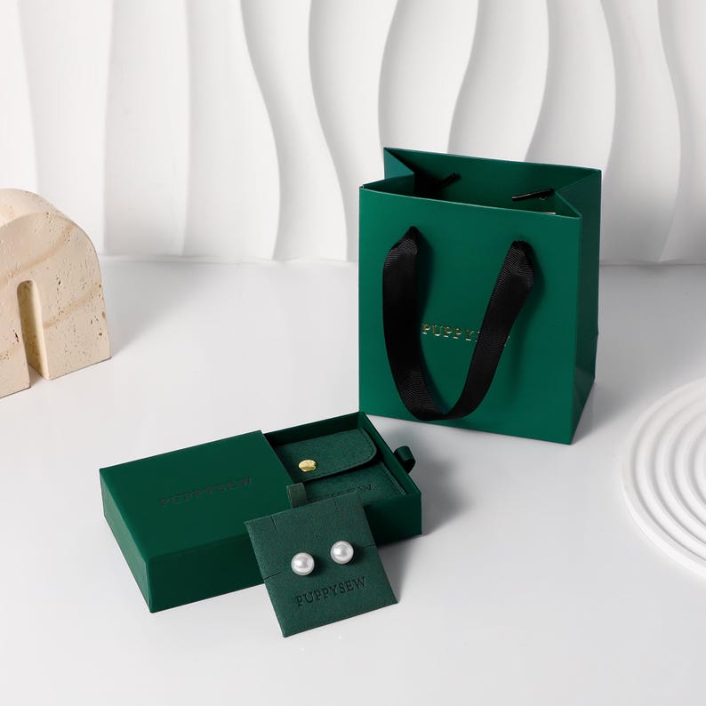 Custom Logo Jewelry Packaging Set: Dark Green Paper Bags, Boxes ...