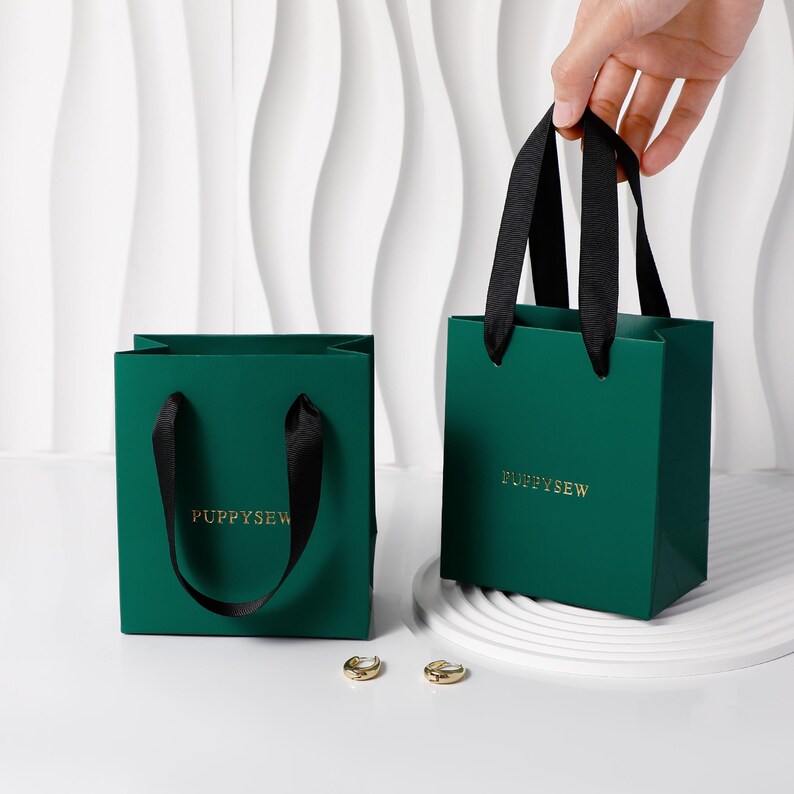 Custom Logo Jewelry Packaging Set: Dark Green Paper Bags, Boxes ...