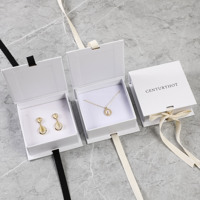 50pcs White Ribbon Gift Box Custom Necklace Box With - Etsy