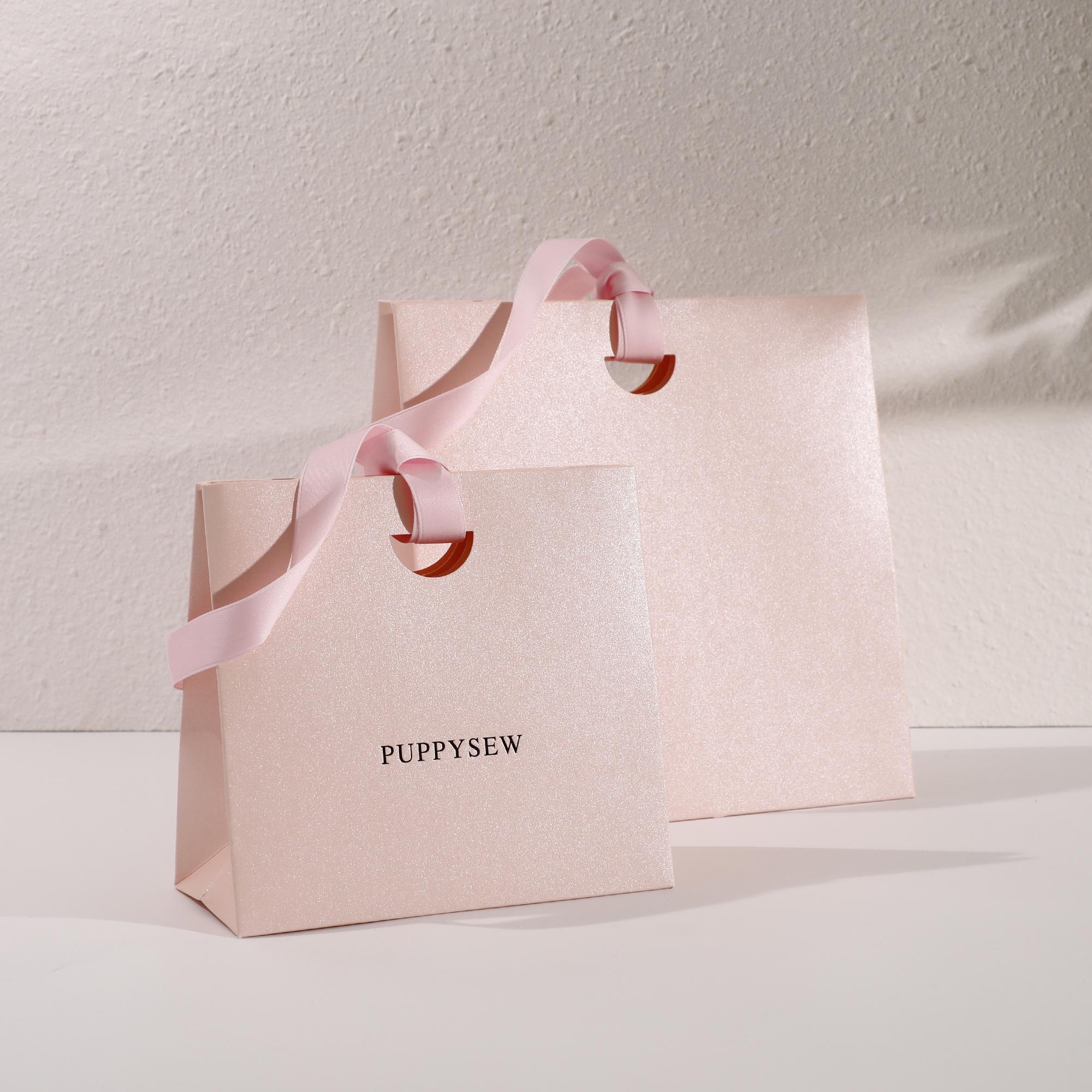 Custom Pink Ribbon Paper Bags, Luxury Boutique Packaging, Personalized ...