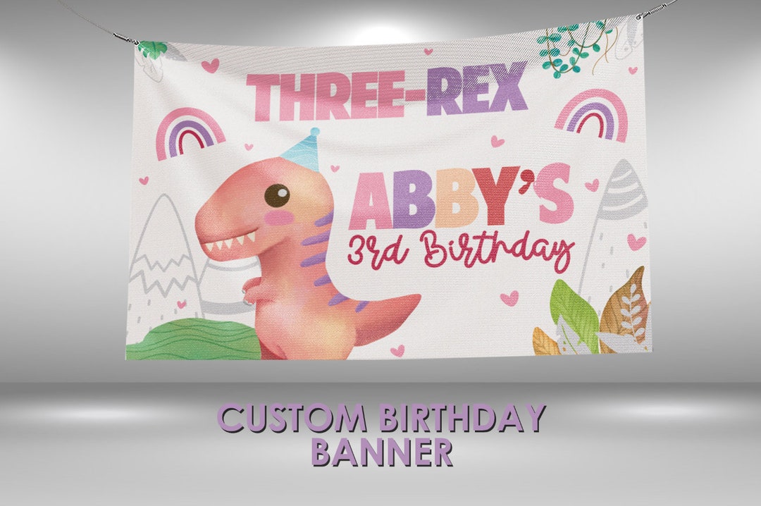 Three Rex Birthday Banner, Dinosaur 3rex Birthday Vinyl Banner, Three ...