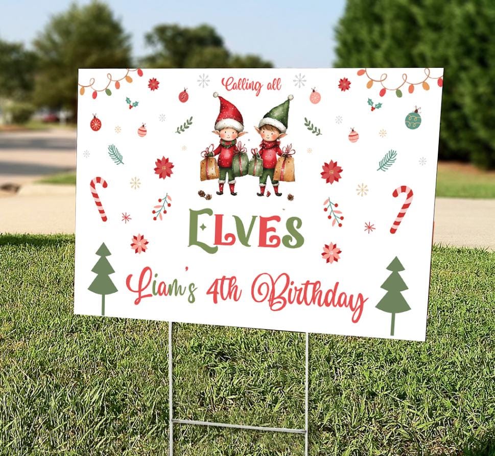 Elf Birthday Banner, Christmas Backdrop Elf Party Decoration, Xmas ...