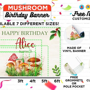 Mushroom Birthday Banner, Mushroom Party Decor, Mushroom Birthday Party ...