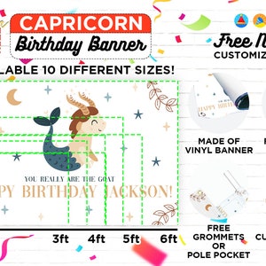 Capricorn Birthday Vinyl Banner, Cabricorn Zodiac Sign Birthday ...