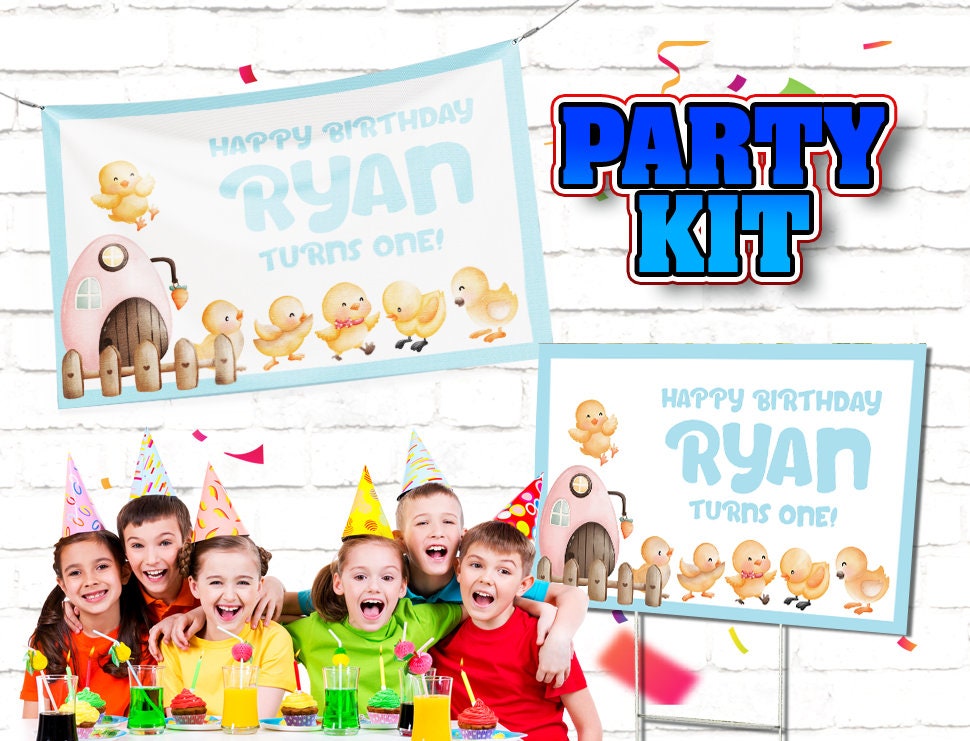 Chick Birthday Banner Decorations, Baby Chicks First Birthday Banner ...