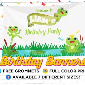 Frog Birthday Banner, Frog Party Birthday Vinyl Banner, Frog Custom ...