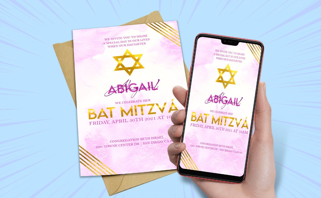 Bat Mitzvah Digital Invitation Card Personalized, Bat Mitzvah Girl ...