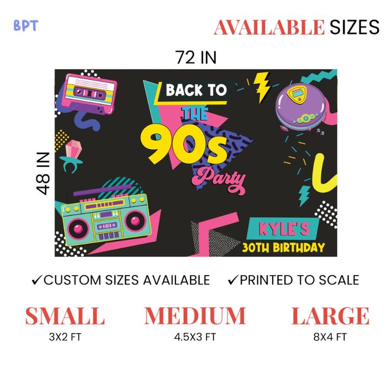 Super 90s Retro Party Banner Printed in Full Color, Personalized ...
