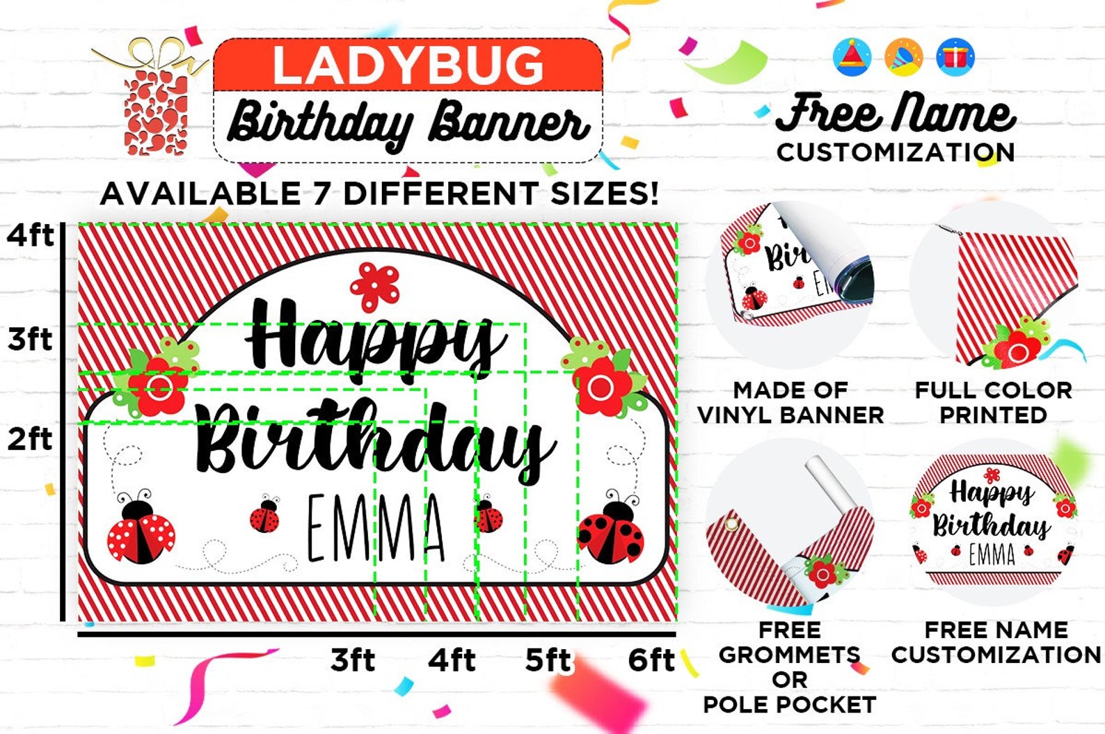 Ladybug Birthday Banner, Ladybug Party Decor, Custom Vinyl Banner ...