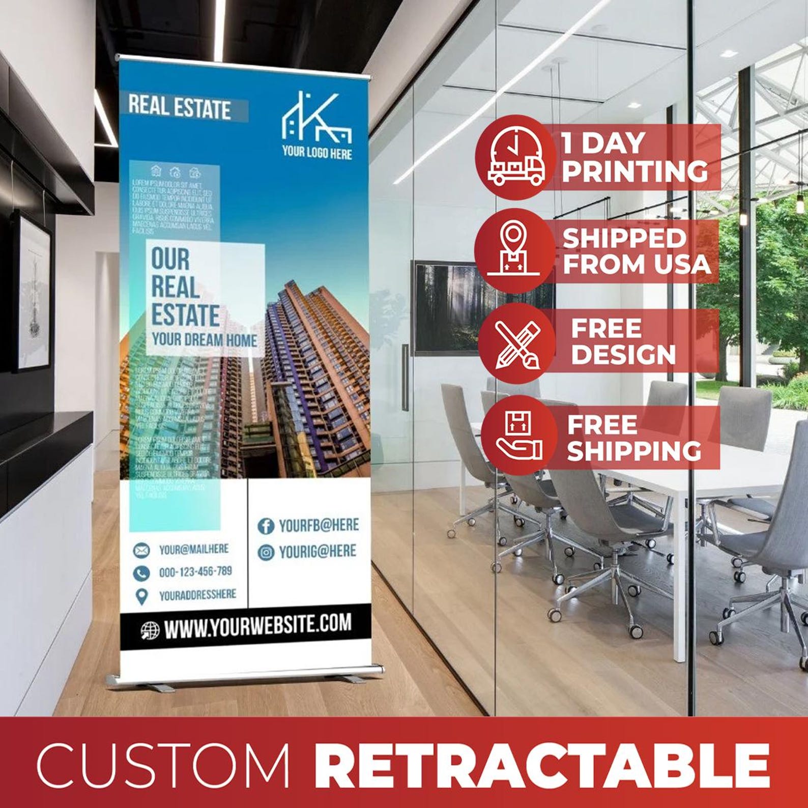 Real Estate Standing Banner, Retractable Banner, Real Estate Business ...