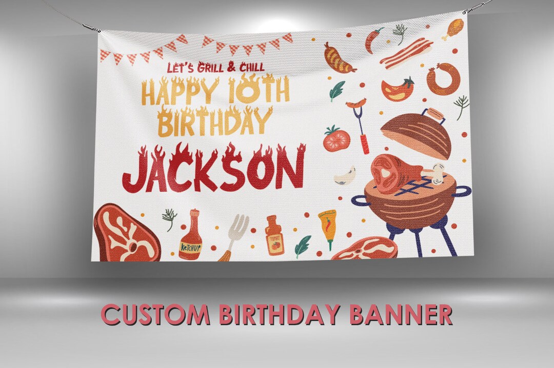 BBQ Birthday Banner, BBQ Party Decor, Outdoor Bbq Custom Sign, Bbq ...